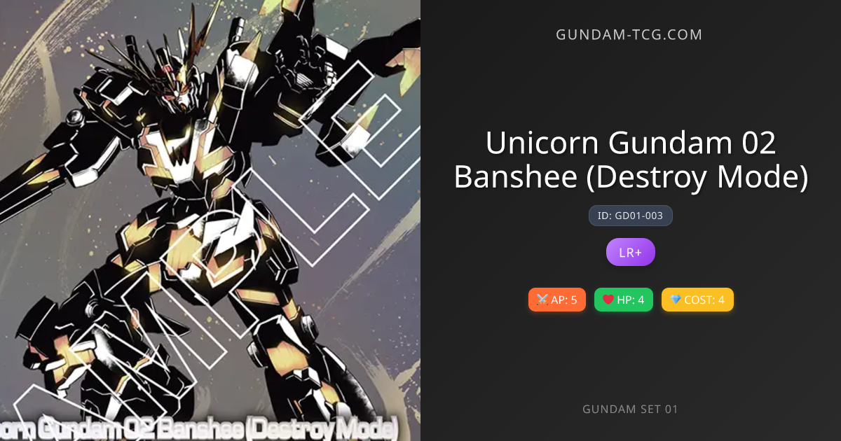 Unicorn Gundam 02 Banshee (Destroy Mode) - LR+ - Gundam Set 01 | Gundam TCG
